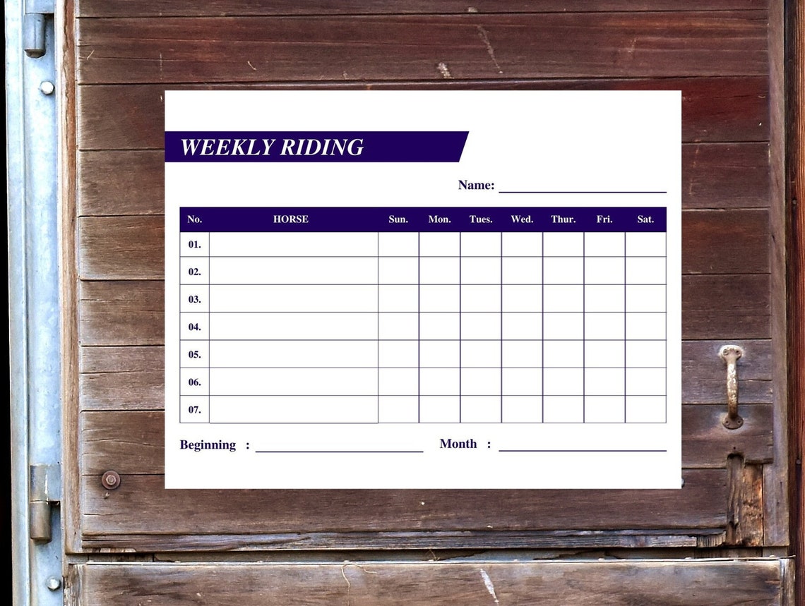 Printable Equestrian Riding Chart: Track Your Days Horseback - Etsy