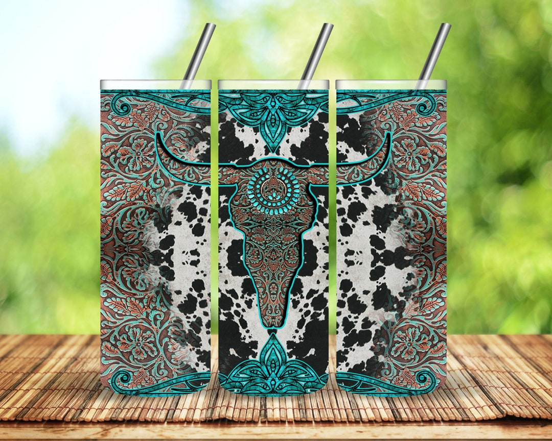 Cow Skull Embossed Leather Sublimation Tumbler - Etsy