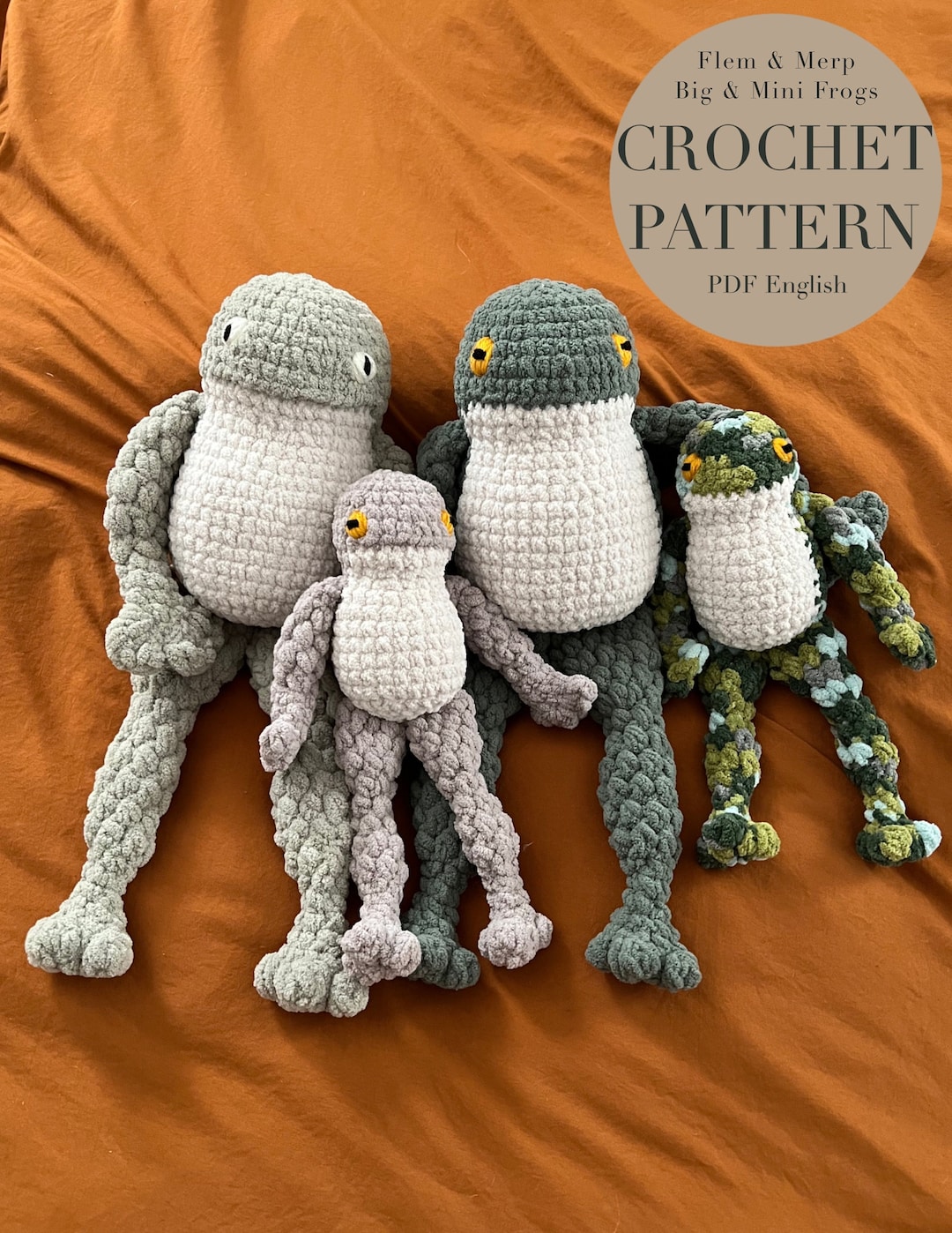 Flem and Merp the Frogs Crochet Patterns, Big and Mini Frog Patterns ...