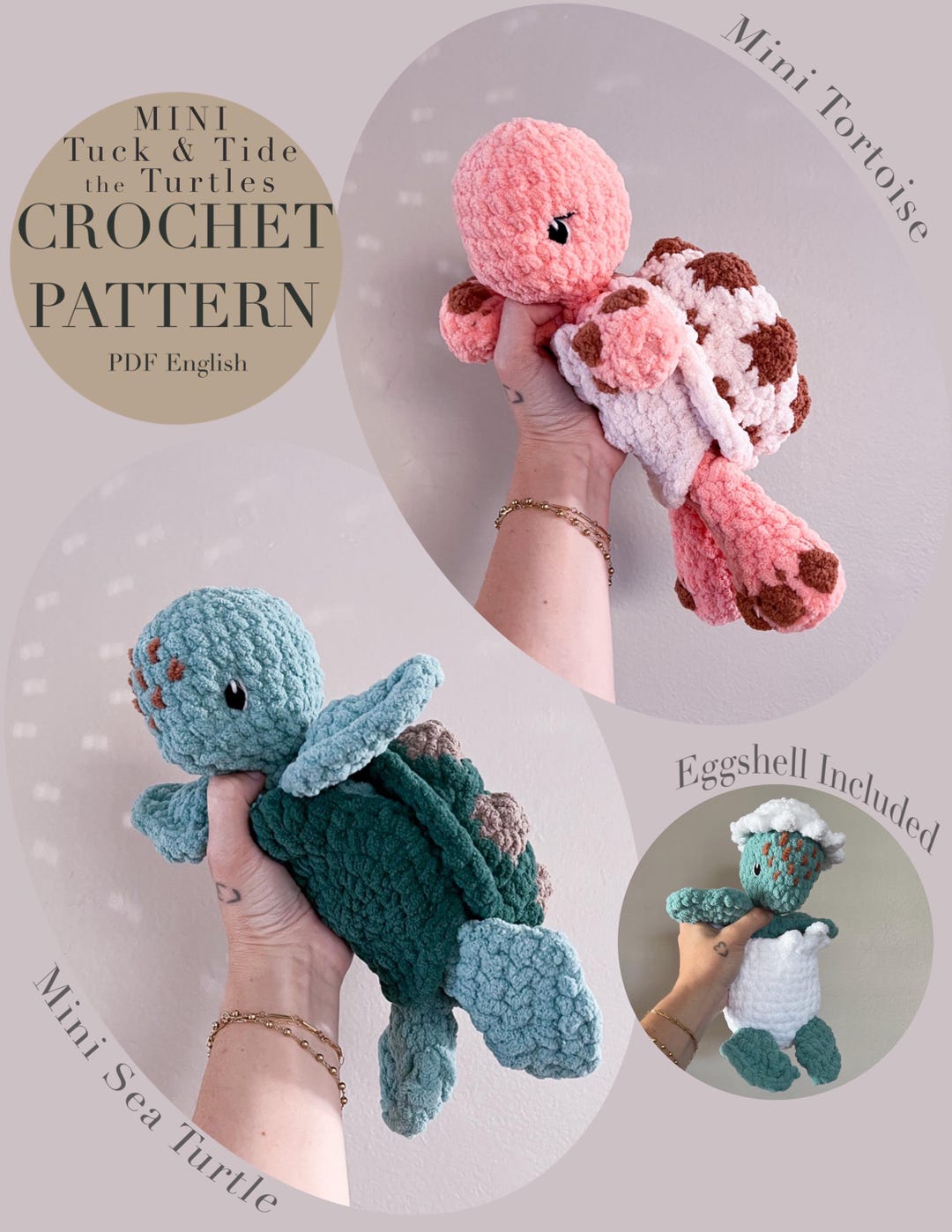 Mini Tuck and Tide the Turtles Pattern | Crochet Mini Tortoise and Mini ...