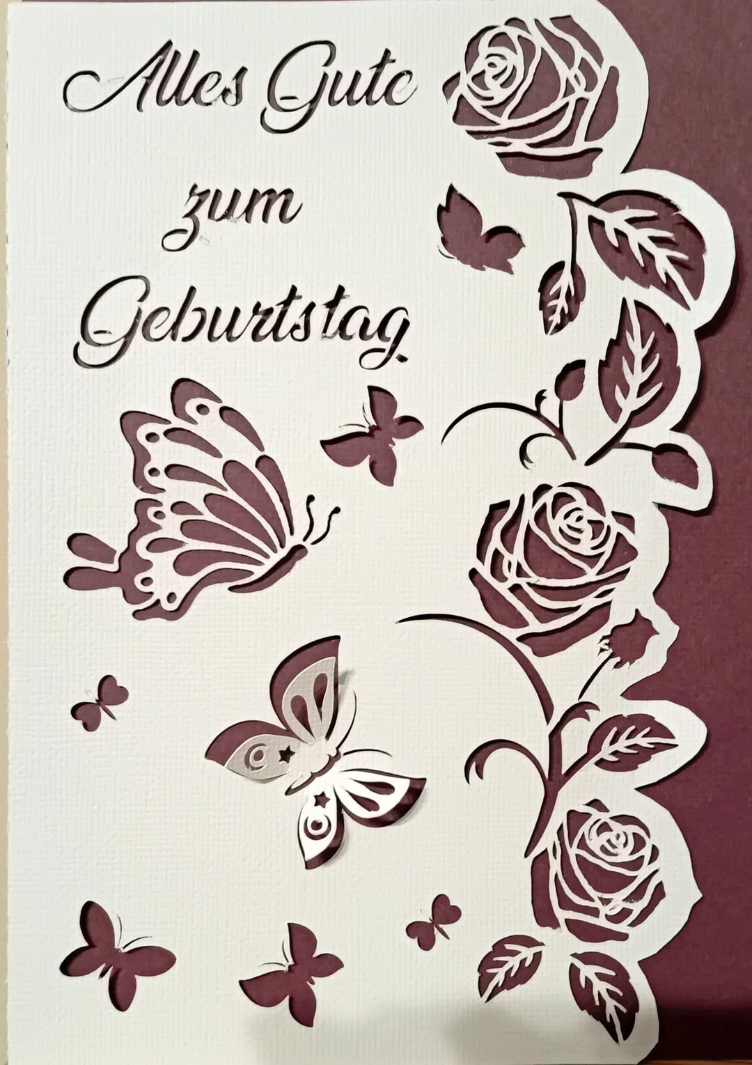 Butterfly and Roses Alles Gute Zum Geburtstag Card SVG, Eps, Png, Dxf ...