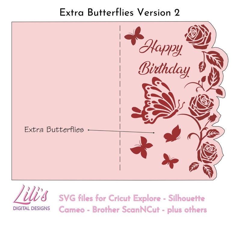 Butterfly Roses Birthday Card SVG, Cricut Silhouette Laser Cut (digital ...