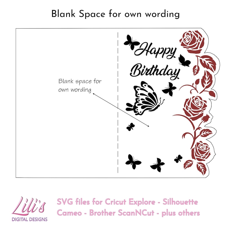 Butterfly Roses Birthday Card SVG, Cricut Silhouette Laser Cut (digital ...