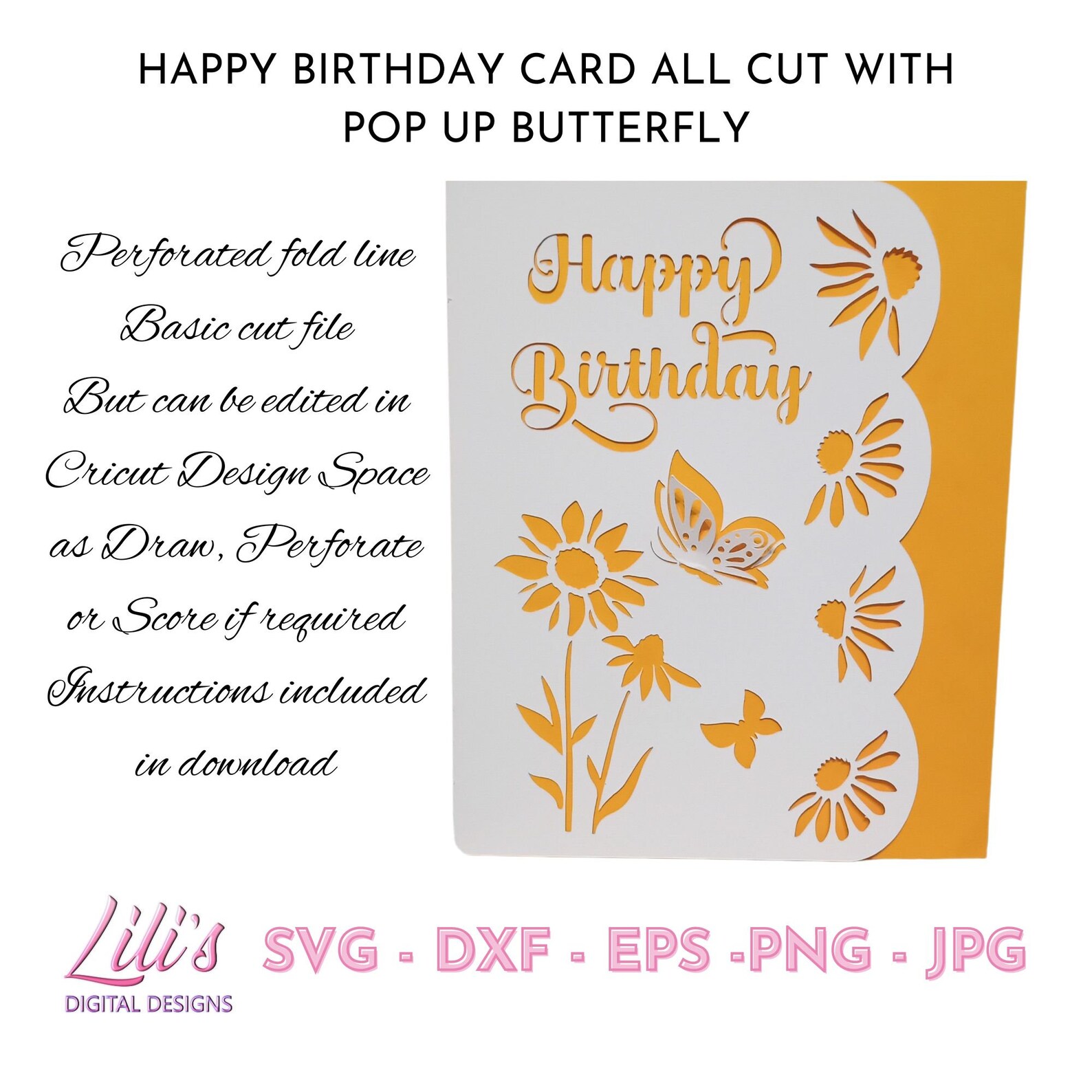 Daisy and Butterfly Birthday Card, Two Versions for Cut or Pen Wording ...