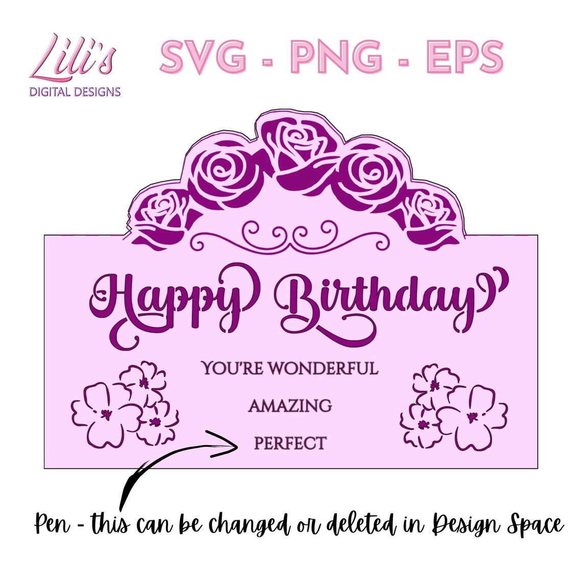 Happy Birthday Cricut Card Svg Png Eps With Roses Cut Out Arch Etsy