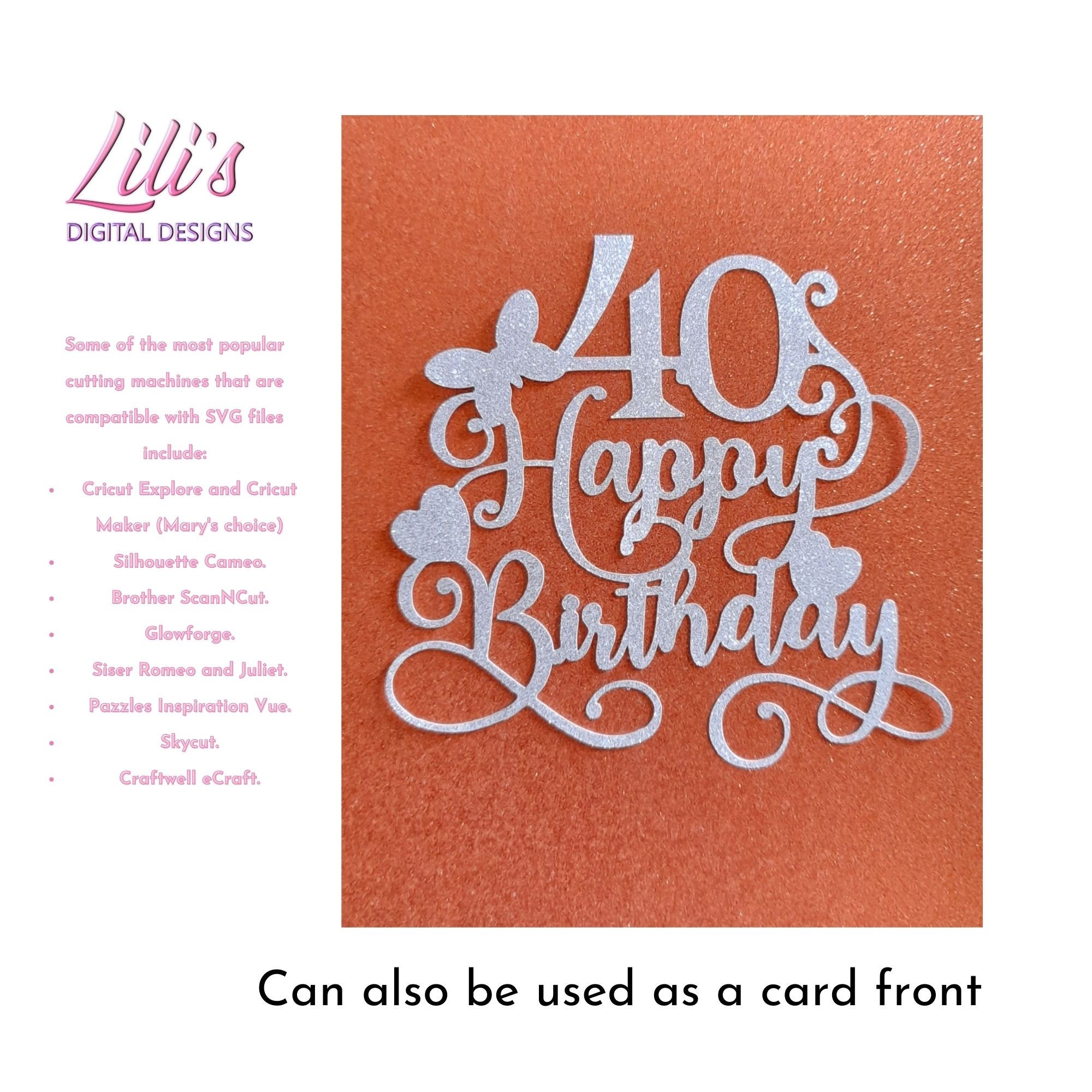 Cricut SVG Cake Topper Happy 40th Birthday Design With - Etsy