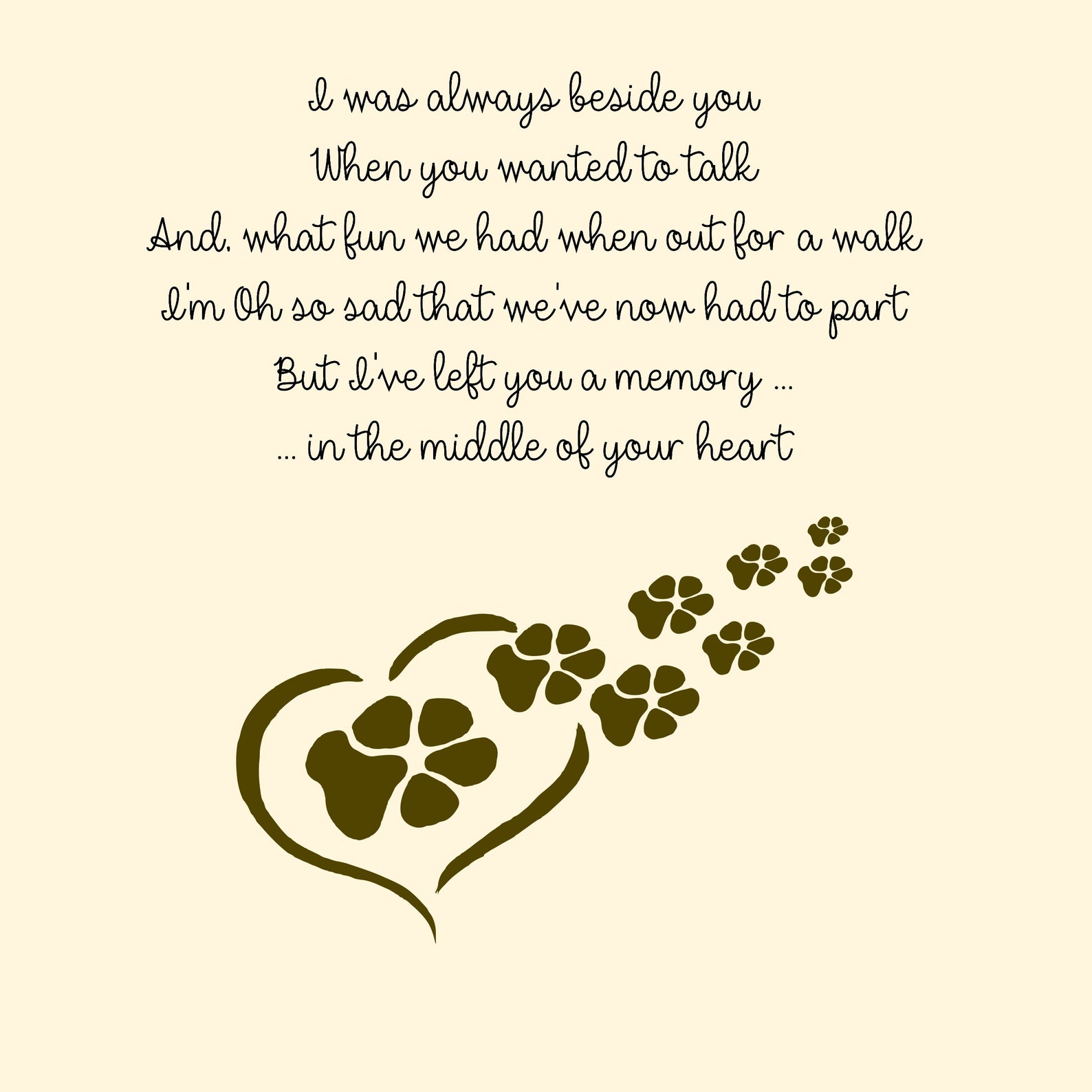 In Loving Memory of Pet Dog, Poem and Paw Prints Across Heart - Etsy