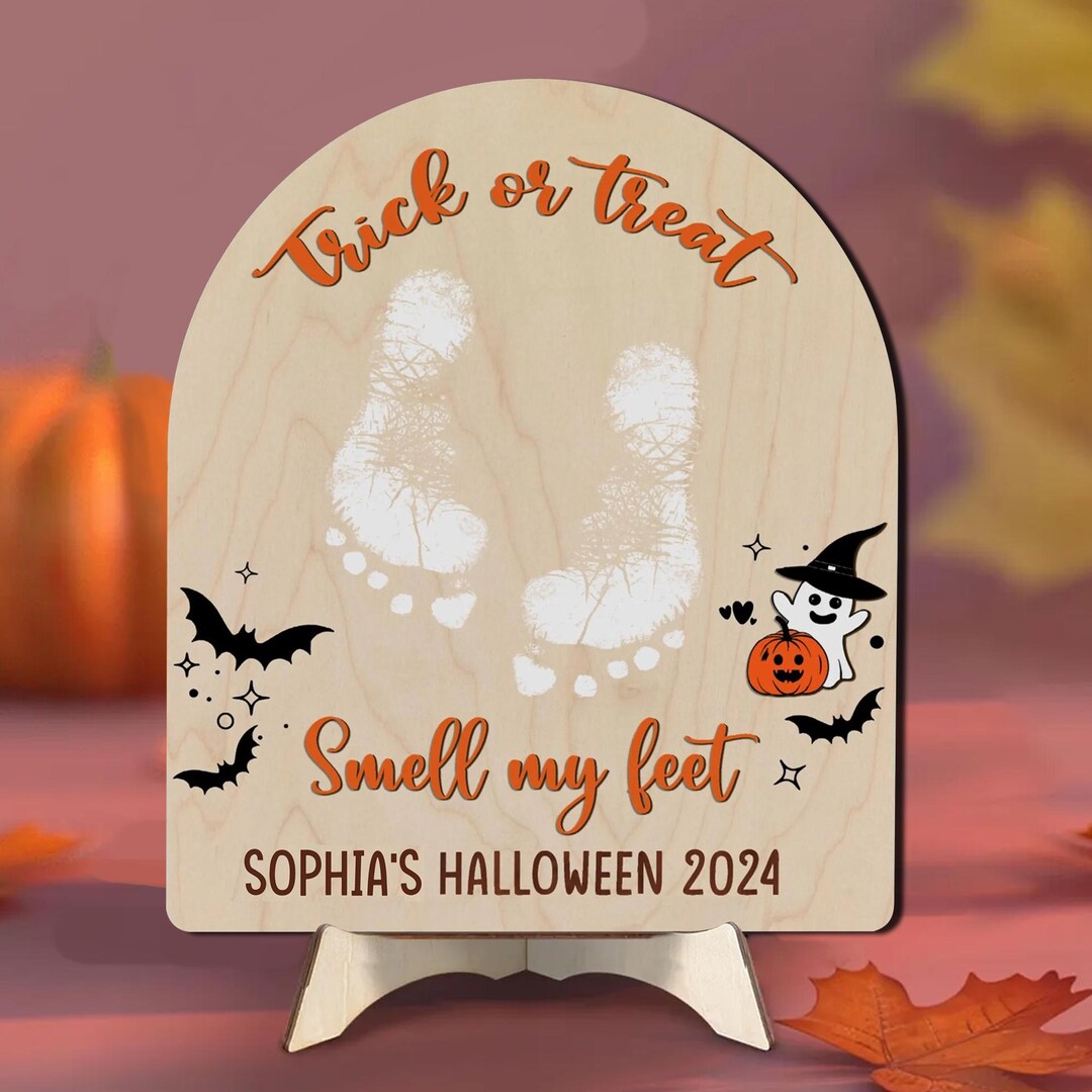 Personalized Trick or Treat Halloween Sign, Baby Footprint Keepsake ...