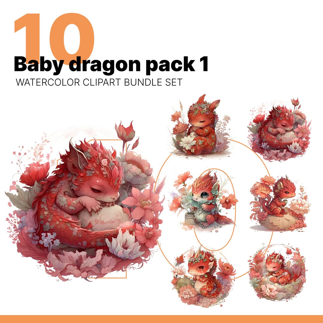 Cute Flower Dragon Baby Clip Art Set Instant Download Perfect for ...