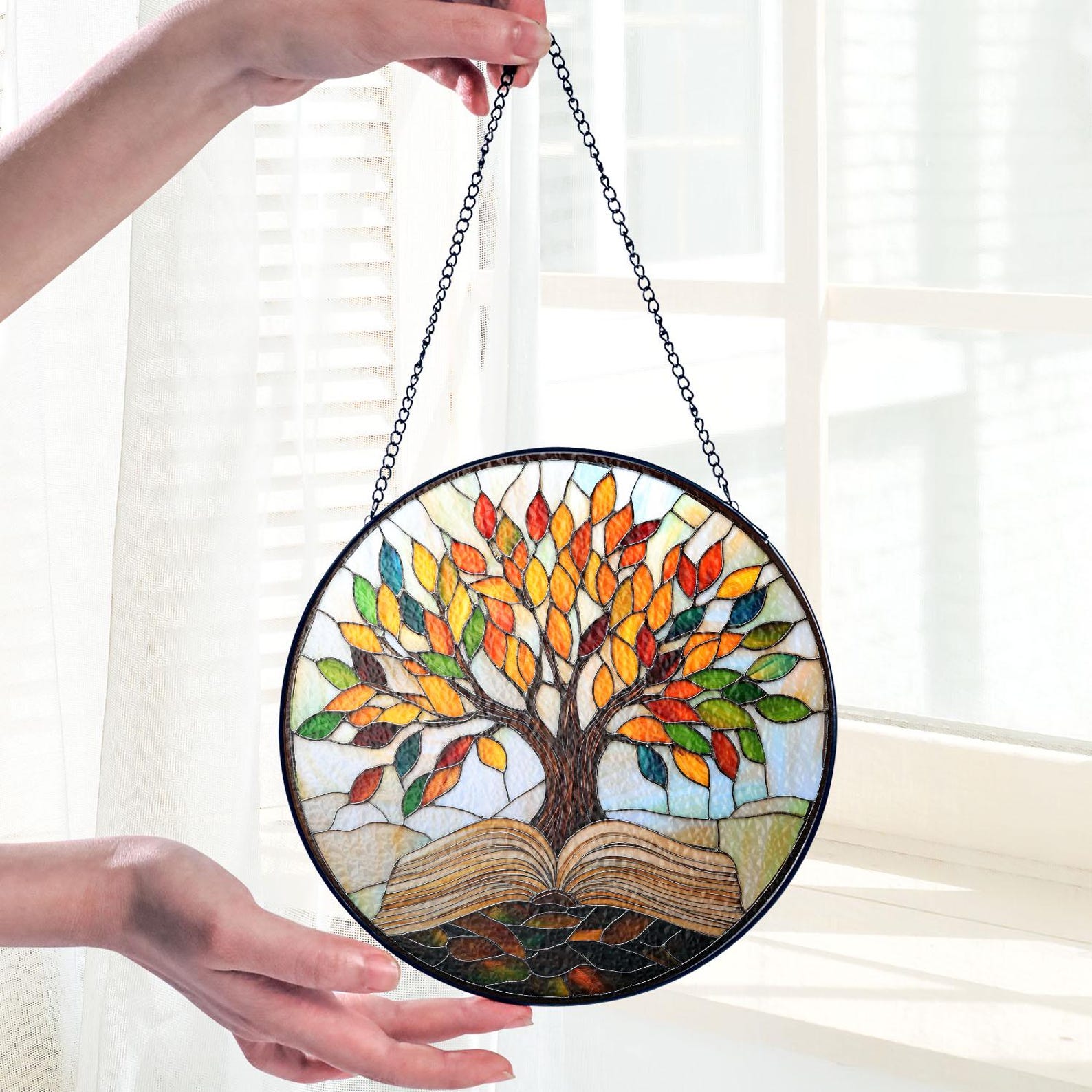 Tree of Life Stained Glass Suncatcher: Book & Tree Window Art - Etsy