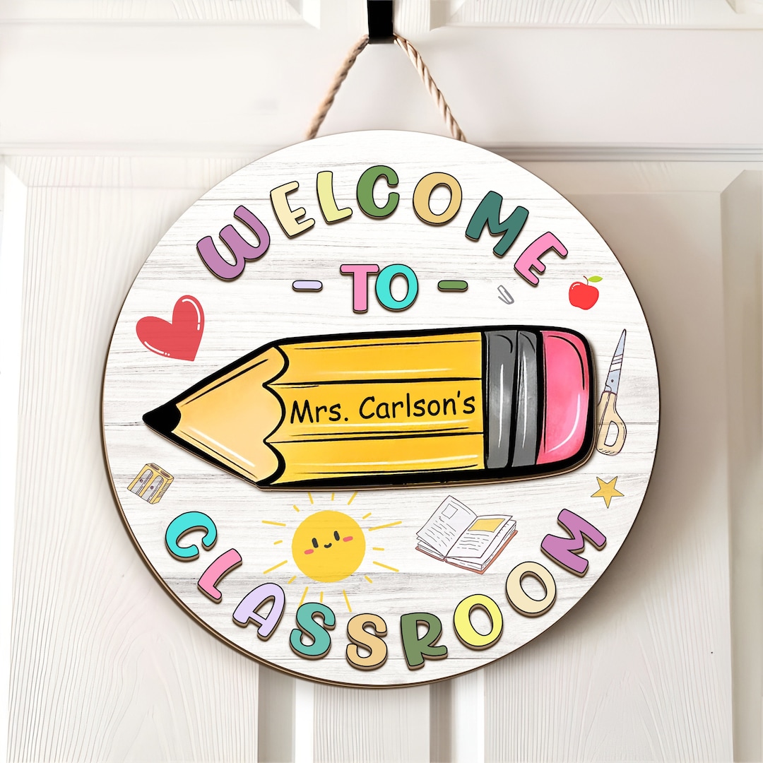 Personalized Classroom Door Sign, Custom Teacher Name Rainbow Sign ...
