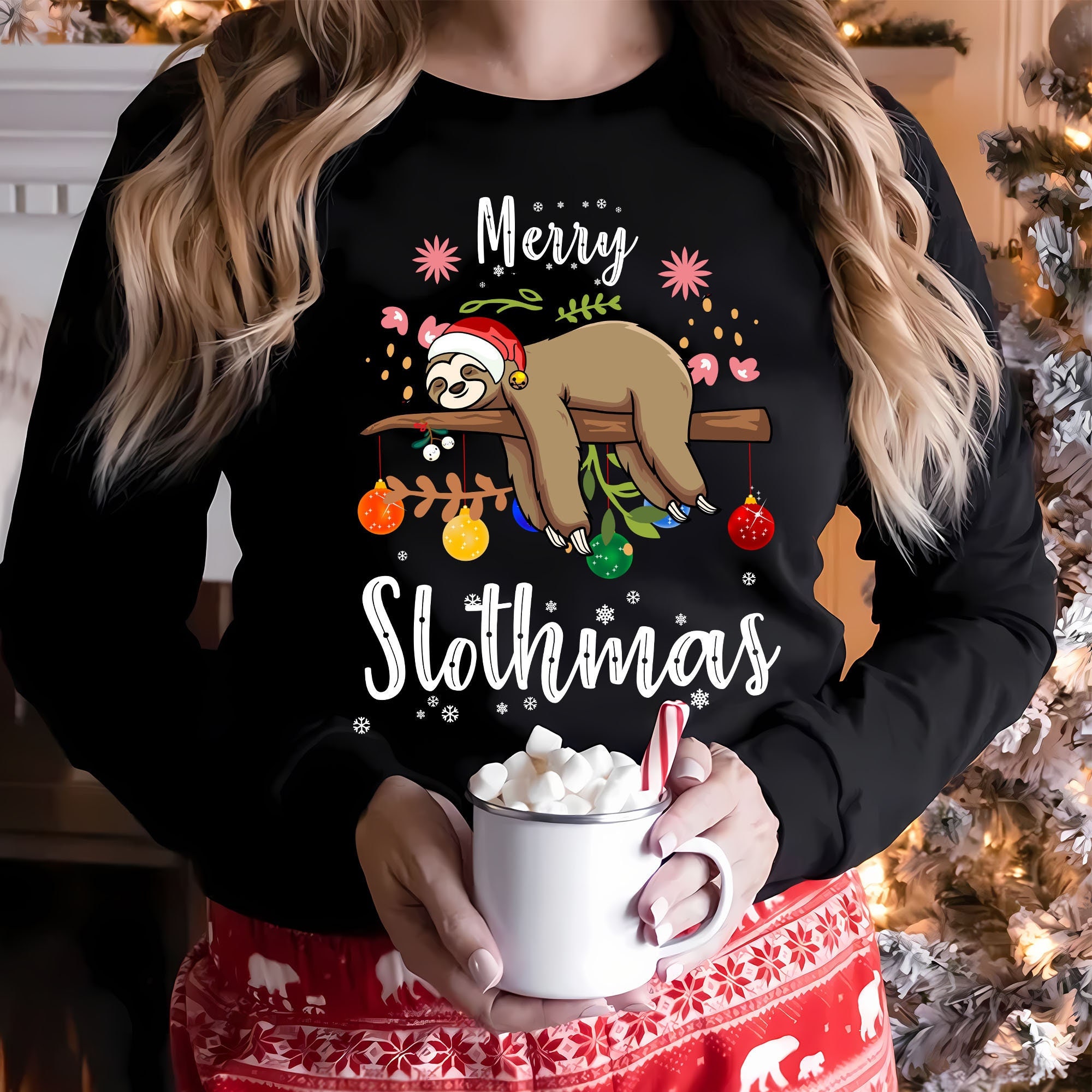 Christmas Sloth Cute Sloth Christmas Sweatshirt Sloth Merry - Etsy