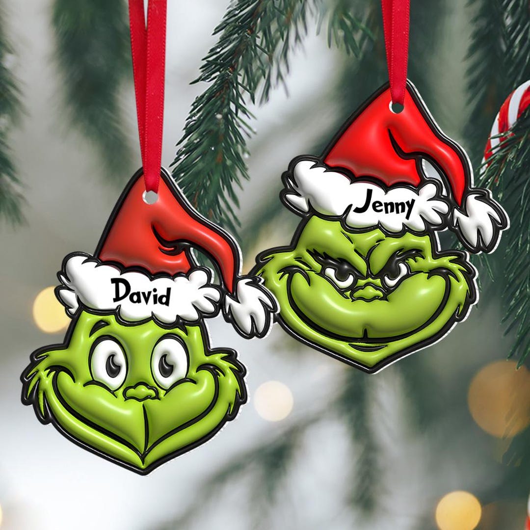 Cute Grinch Face Christmas Ornaments, Christmas Tree Decor, Custom ...