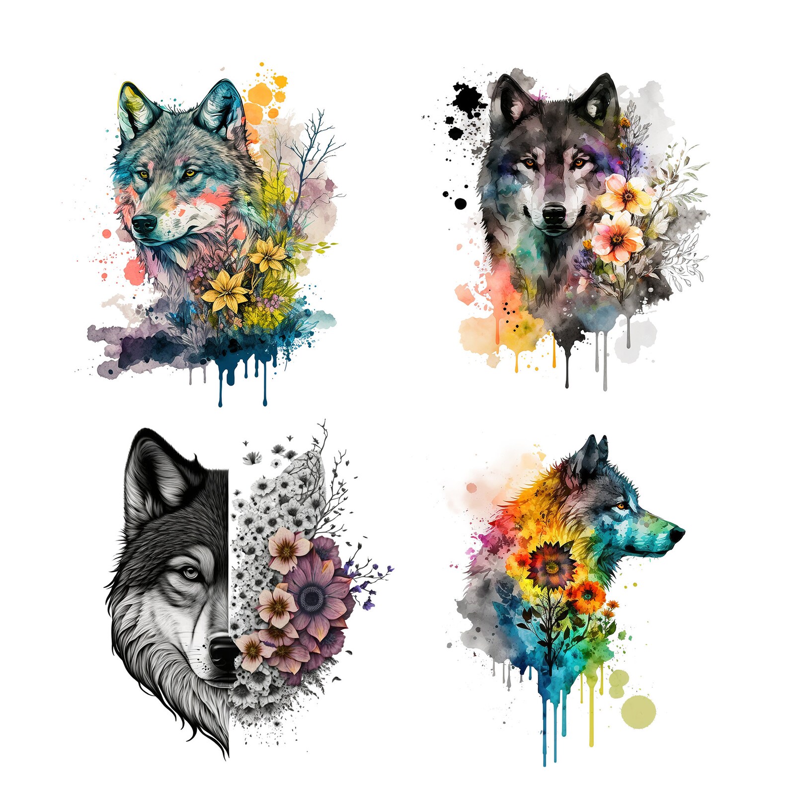 Wolf Watercolor Printable Art and Clipart High-quality Pngs - Etsy