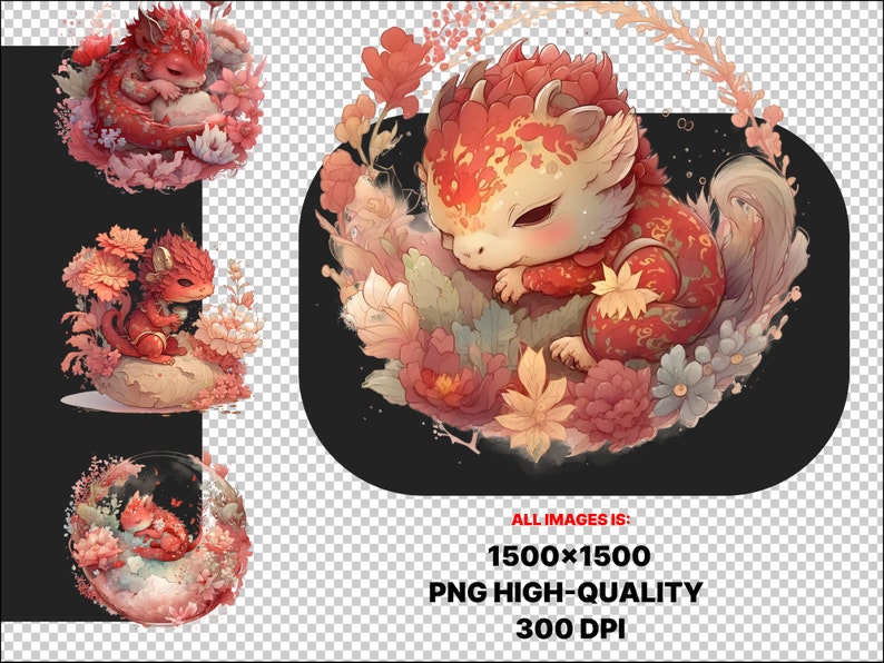 Cute Flower Dragon Baby Clip Art Set Instant Download - Etsy