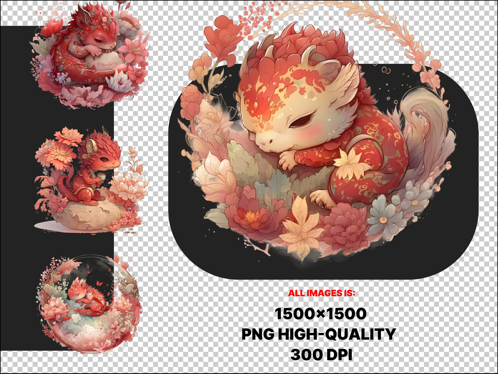 Cute Flower Dragon Baby Clip Art Set Instant Download - Etsy