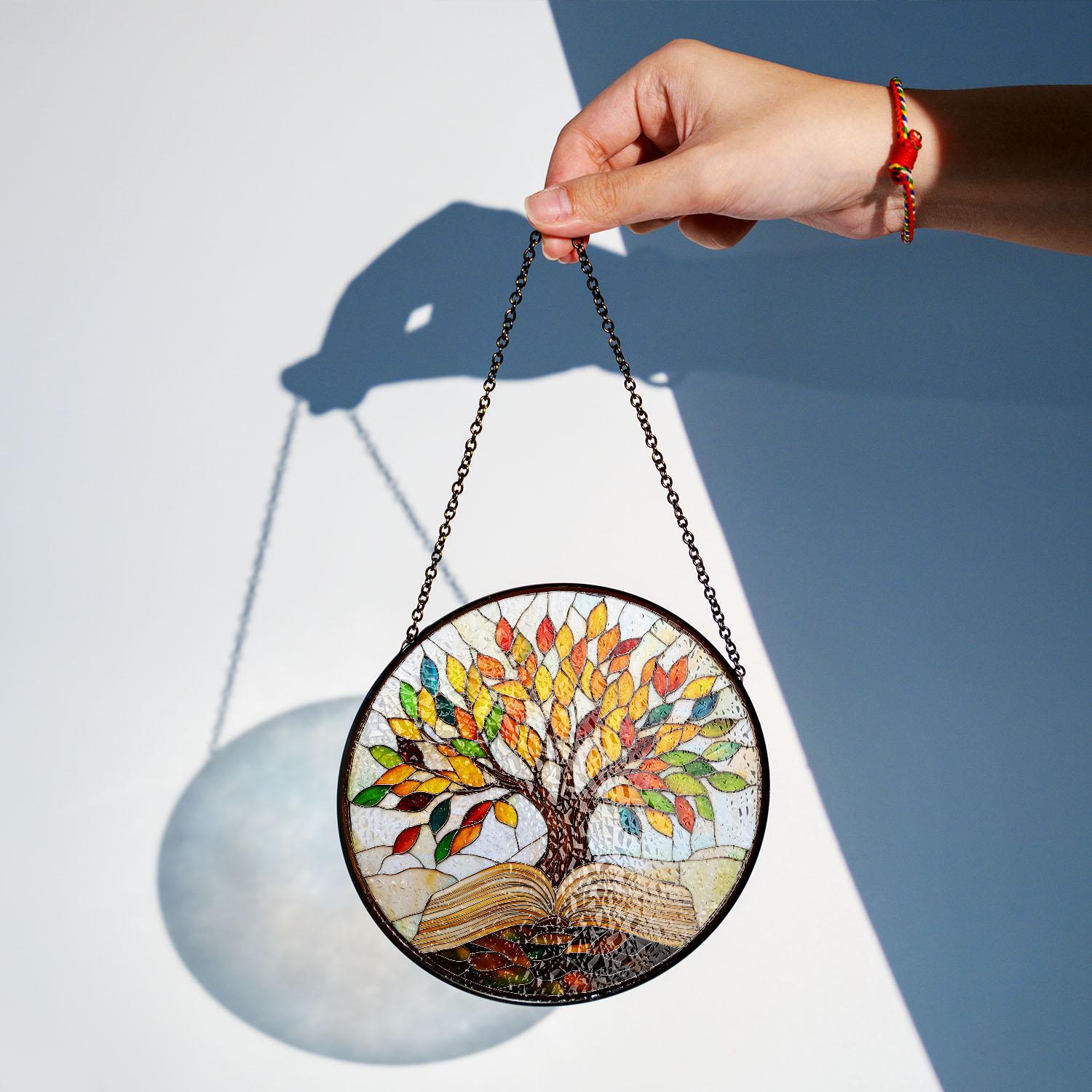 Tree of Life Stained Glass Suncatcher: Book & Tree Window Art - Etsy
