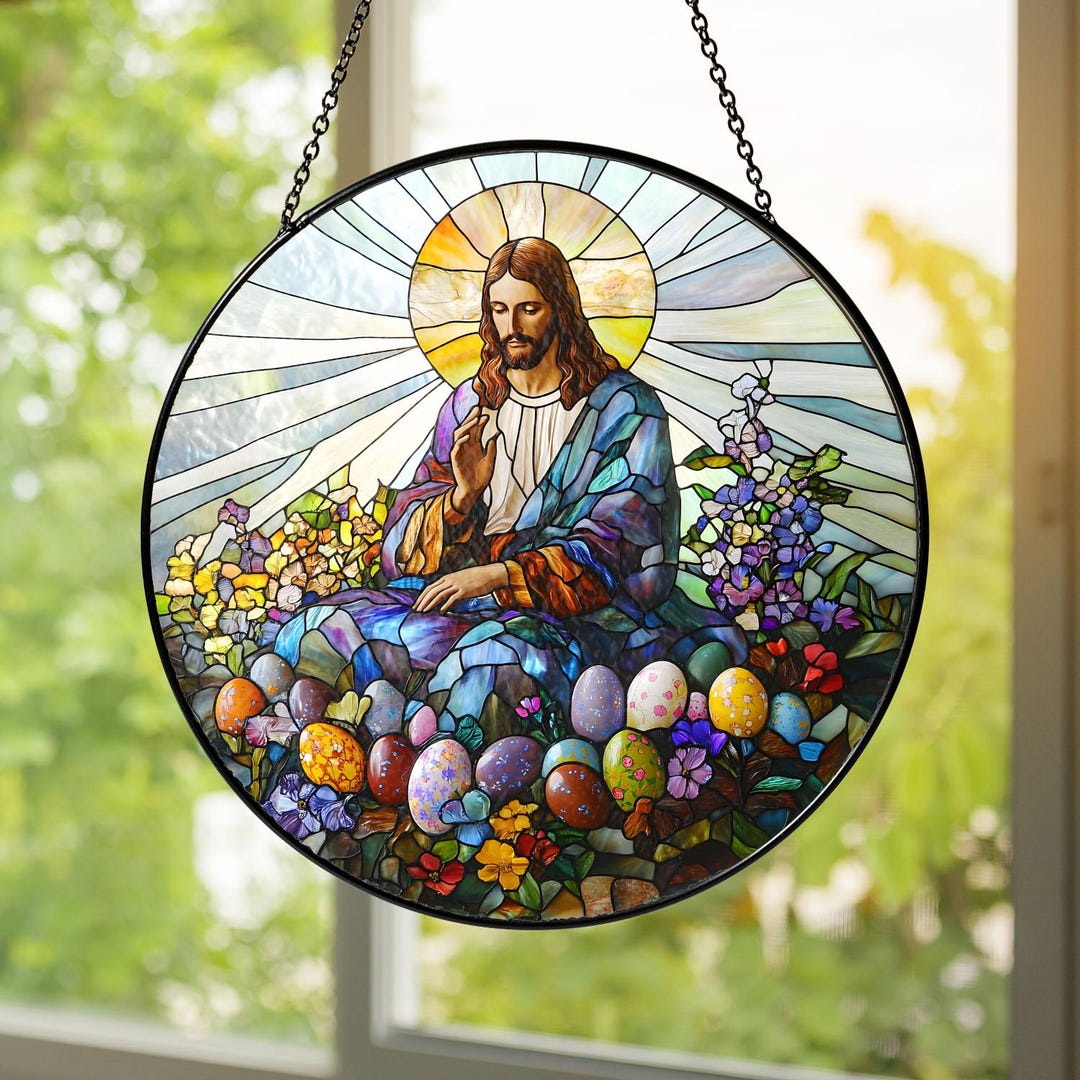 Jesus Easter Stained Glass Suncatcher | Christian Resurrection Window ...