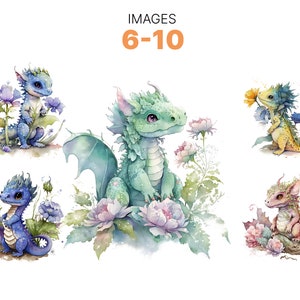 Digital Watercolor Dragon Clipart Set Colorful Fantasy - Etsy