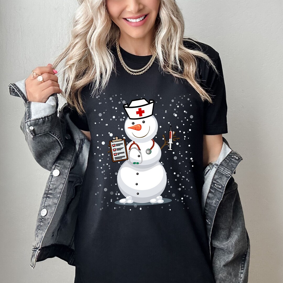 Womens Snowman Nurse Christmas With Nurse's Hat Funny T Shirt, Nurse ...