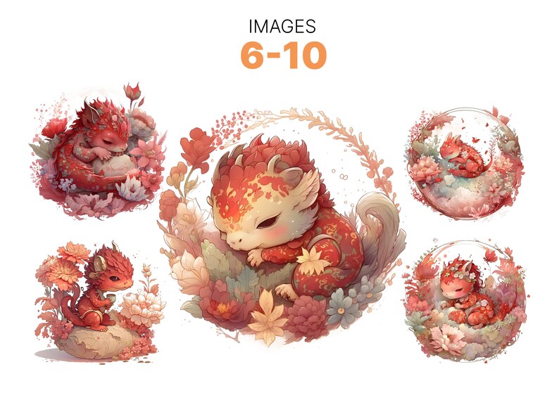 Cute Flower Dragon Baby Clip Art Set Instant Download - Etsy