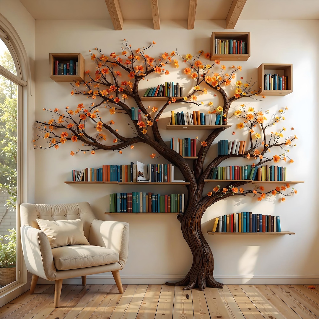 Rustic Wooden Tree Bookshelf – A Natural and Artistic Touch for Any ...