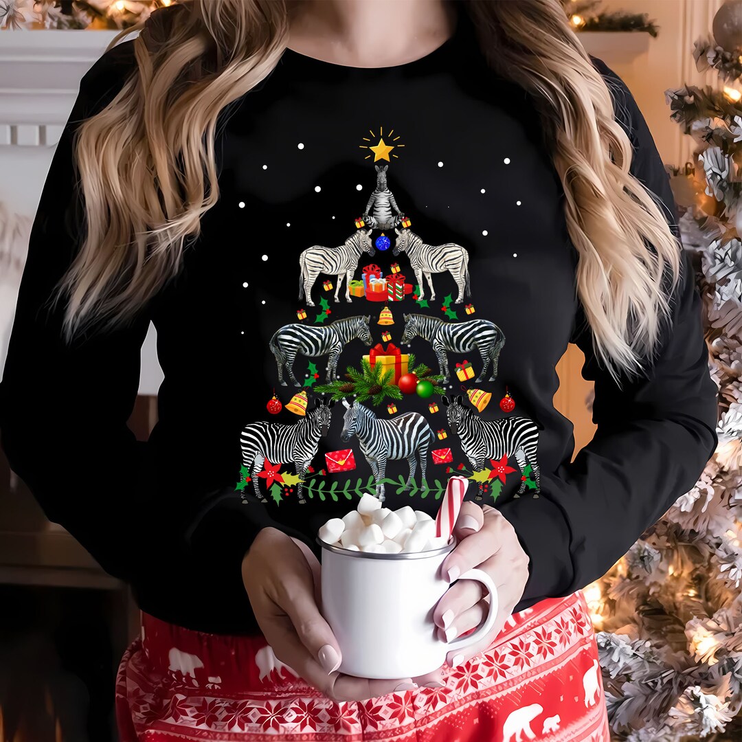 Kawaii Zebra Christmas Tree Funny Xmas Gift Zebra T Shirts, Christmas ...