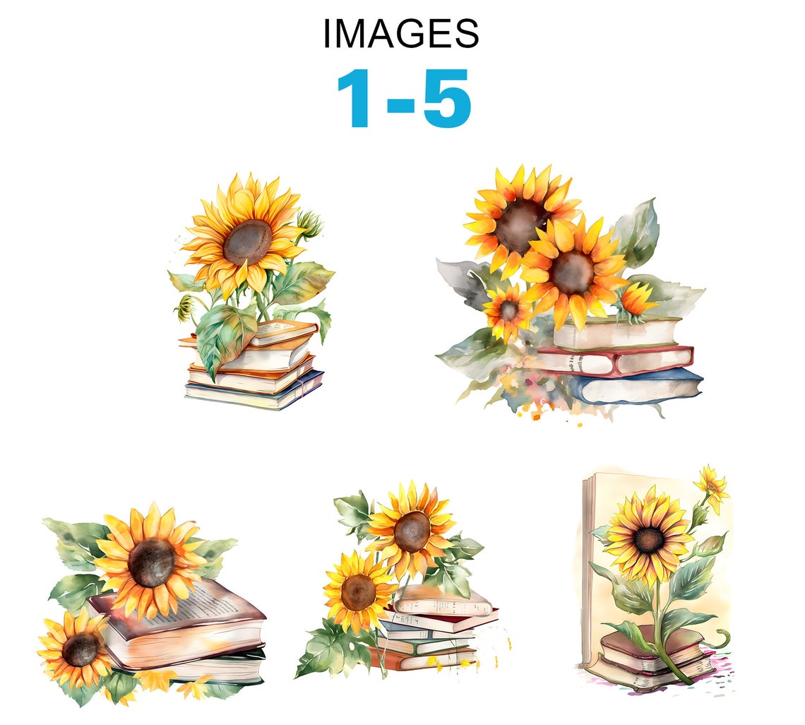 Book Sunflower Stack Clipart Bundle Stacked Books in Pink - Etsy