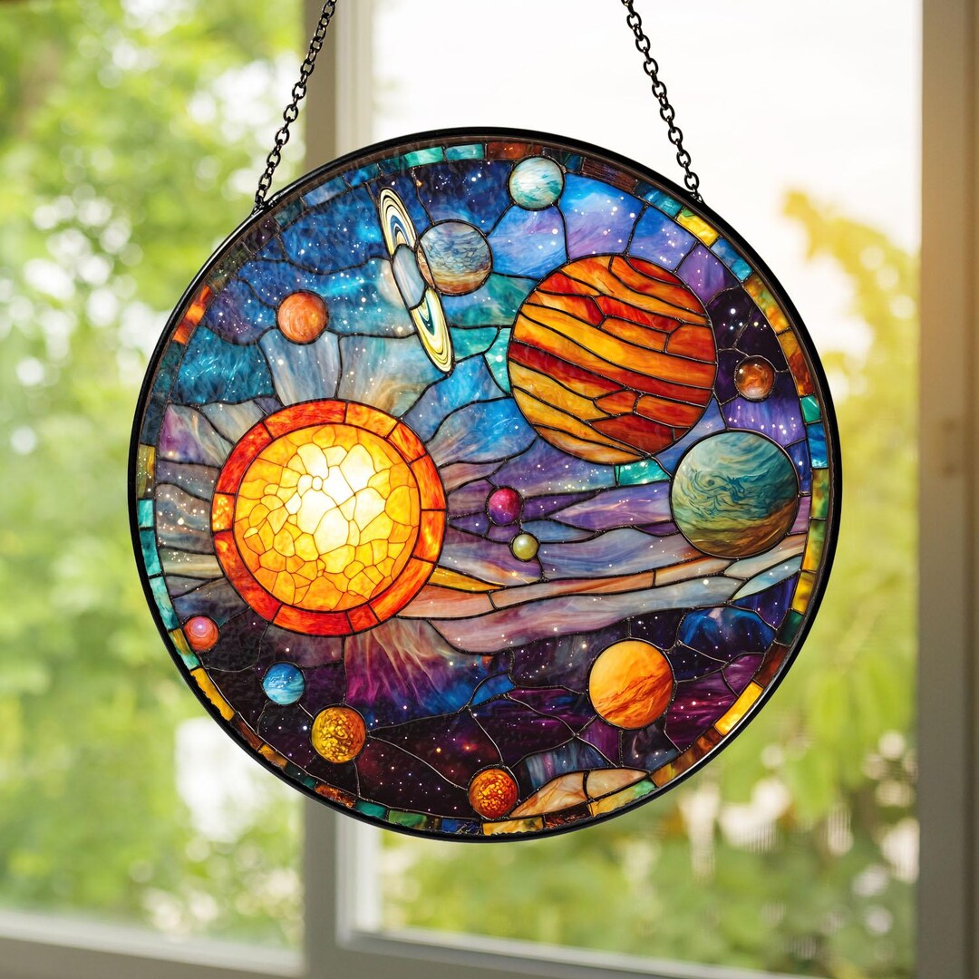Solar System Stained Glass Suncatcher – Space & Planets Window Hanging ...