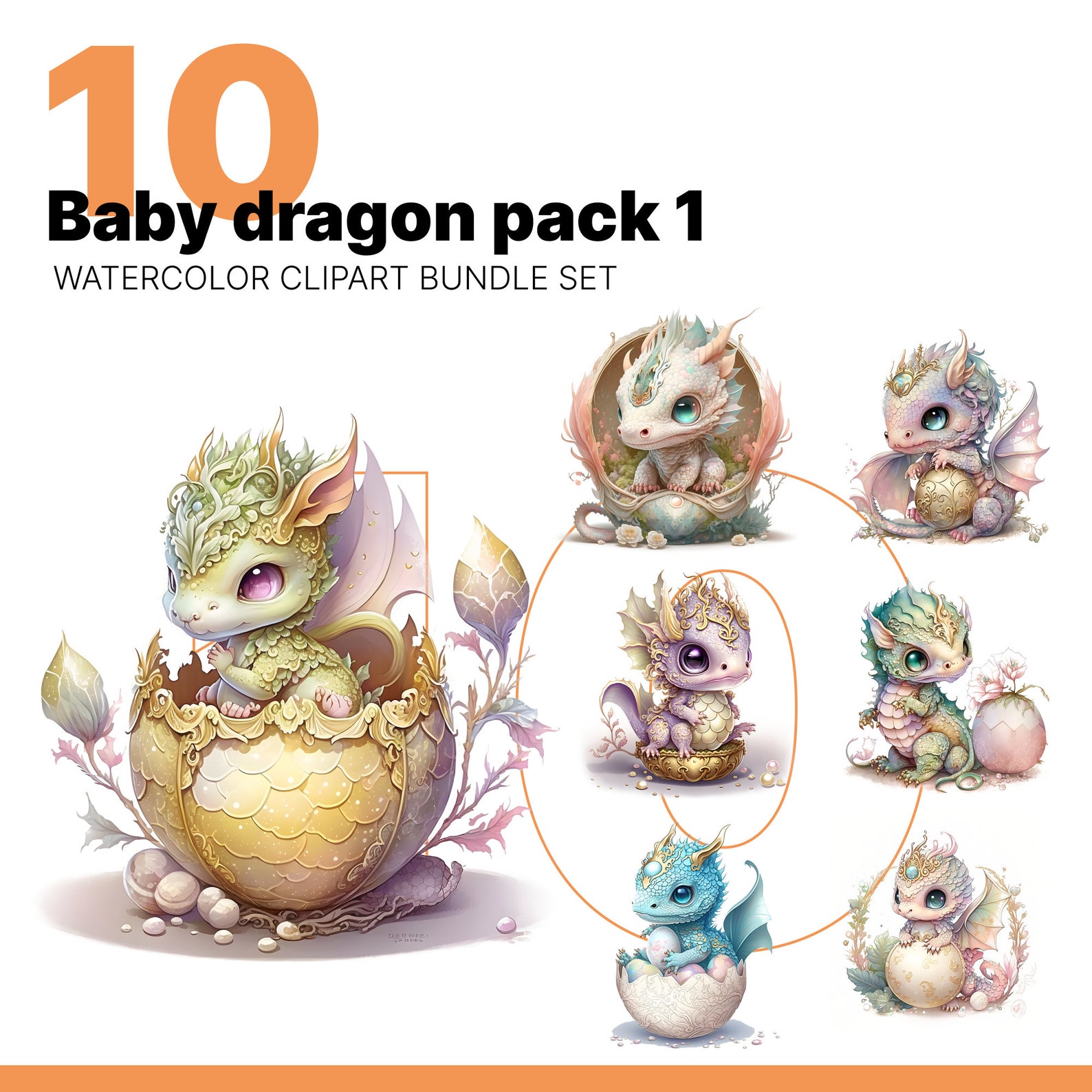 Cute Watercolor Dragon Clipart Set Colorful Fantasy - Etsy