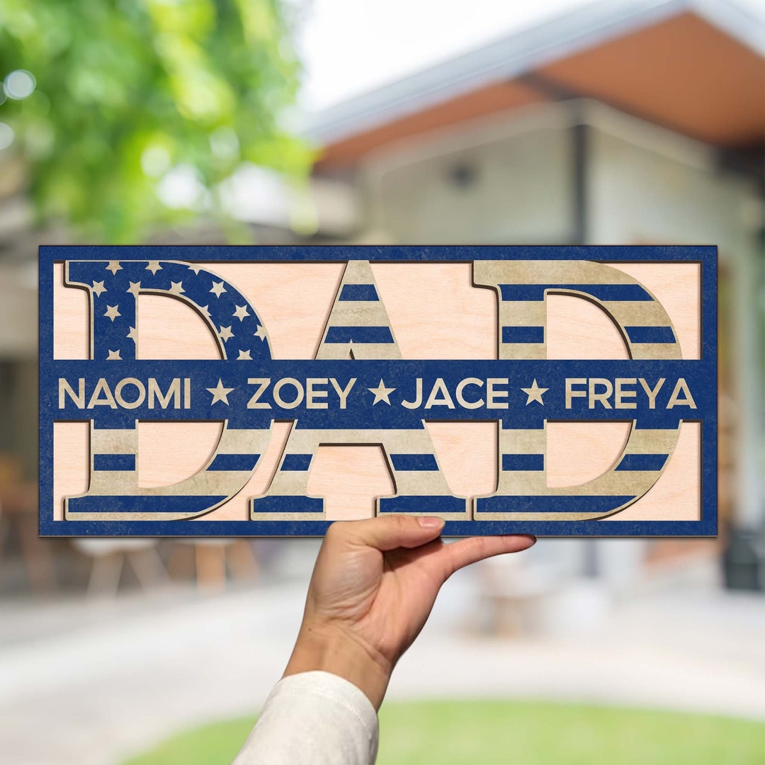 Dad Wooden Sign, Personalized Dad US Flag Wood Sign, Father's Day Gift ...