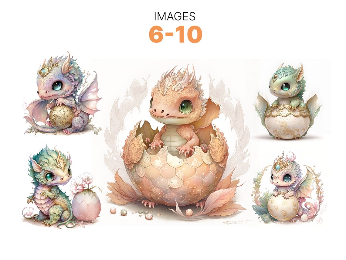 Cute Watercolor Dragon Clipart Set Colorful Fantasy - Etsy