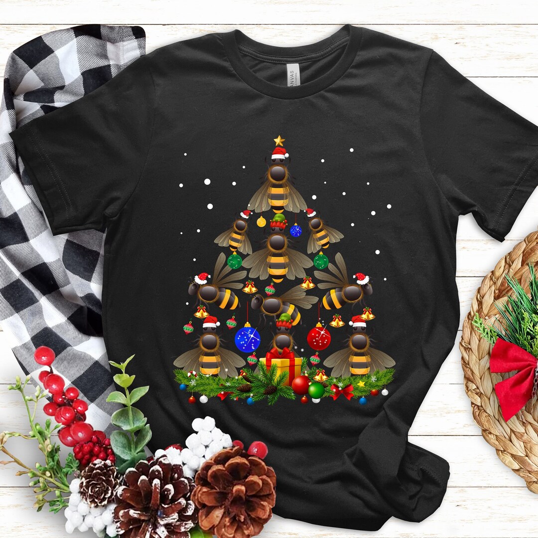 Bee Christmas Tree Bee Lover Xmas , Bee Merry Christmas T-shirt ...