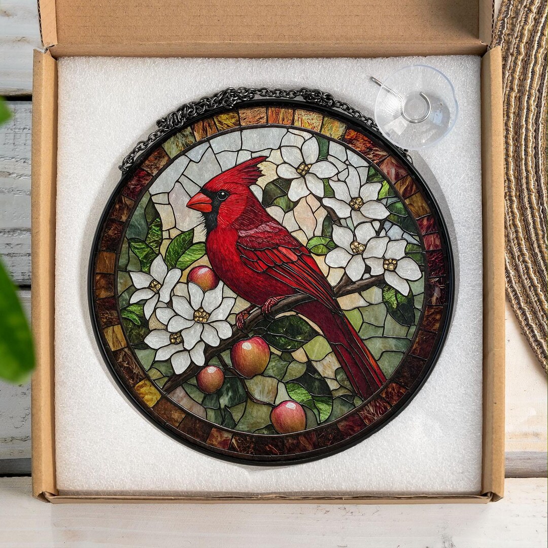 Red Cardinal Stained Glass Suncatcher: Bird Window Hanging - Etsy