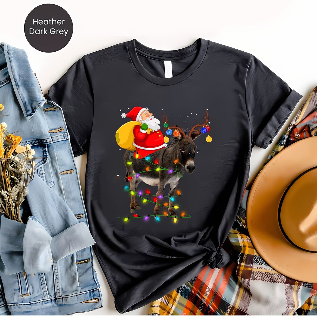 Funny Santa Riding Donkey Christmas T Shirts Donkey Santa - Etsy
