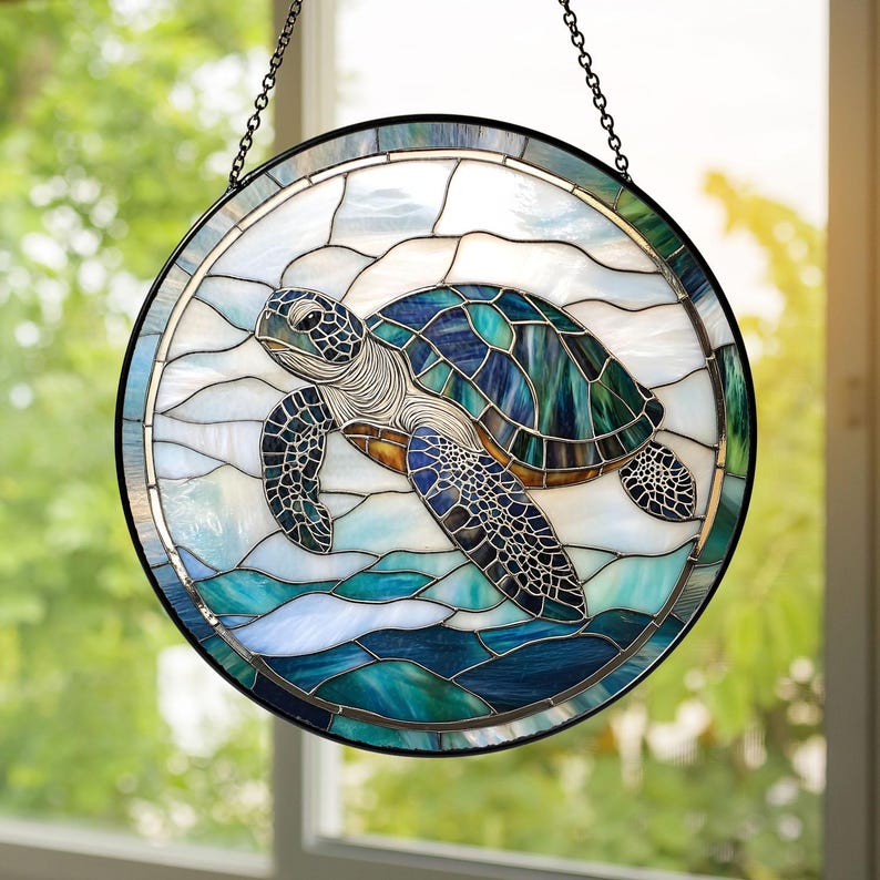 Stained Glass Sea Turtle Suncatcher: Coastal Window Hanging - Etsy