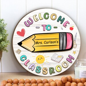 Personalized Classroom Door Sign, Custom Teacher Name Rainbow Sign ...