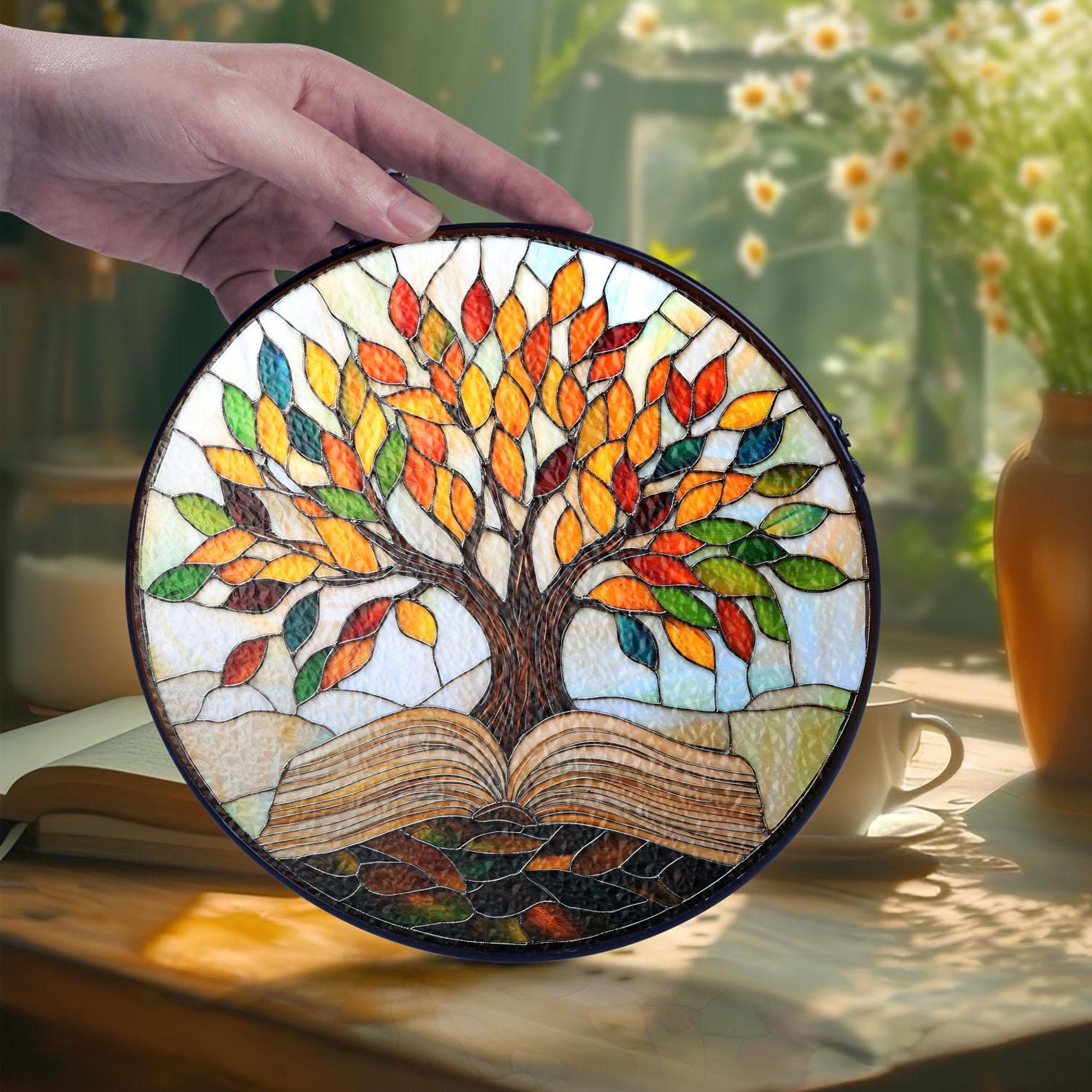 Tree of Life Stained Glass Suncatcher: Book & Tree Window Art - Etsy