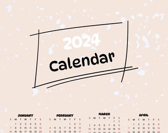 Red and White 2024 Printable Calendar - Etsy