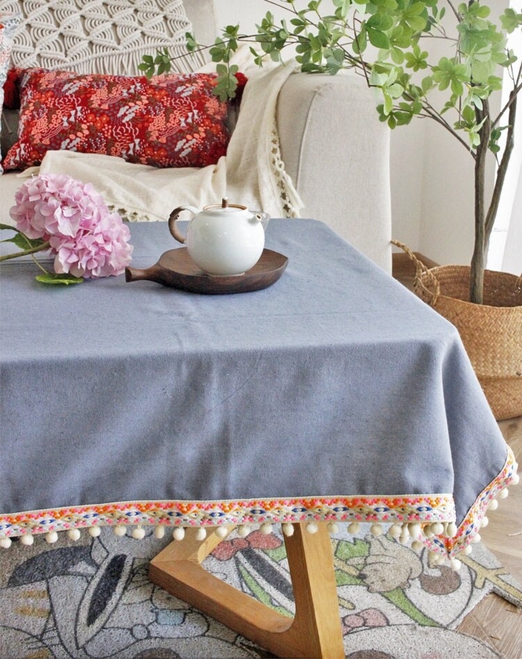 Boho Tablecloth Round Cotton and Linen Tablecloth Bohemian - Etsy