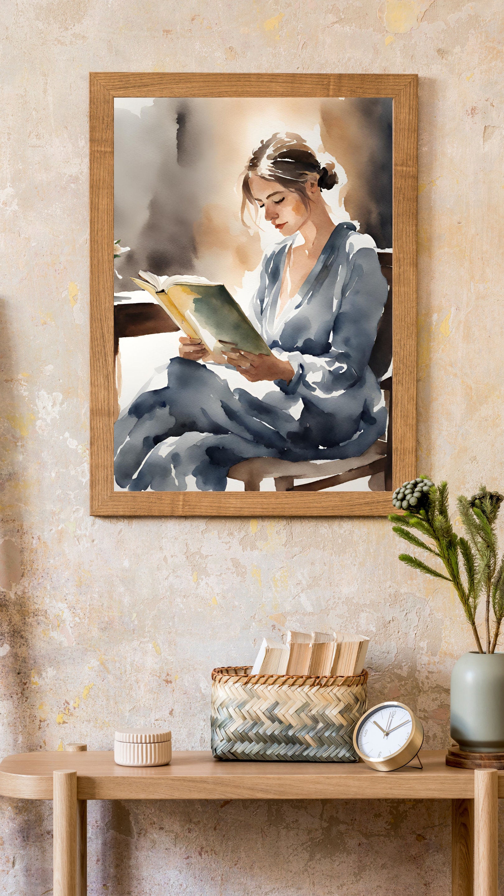 Printable Watercolor Painting of Reading Woman - Etsy