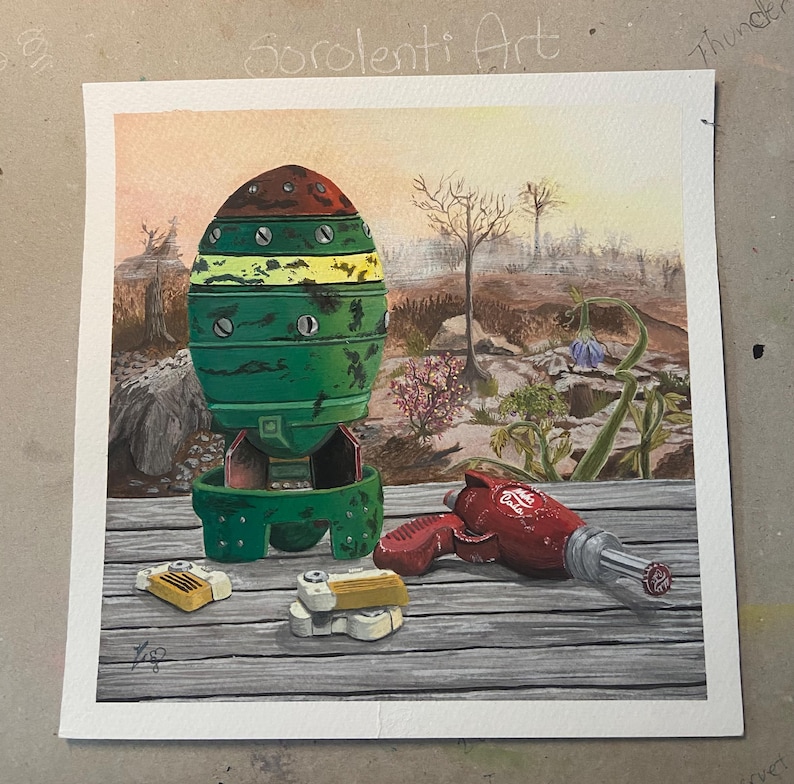 Fallout Fan Art Mini Nuke Print – Post Apocalyptic Gouache Painting ...