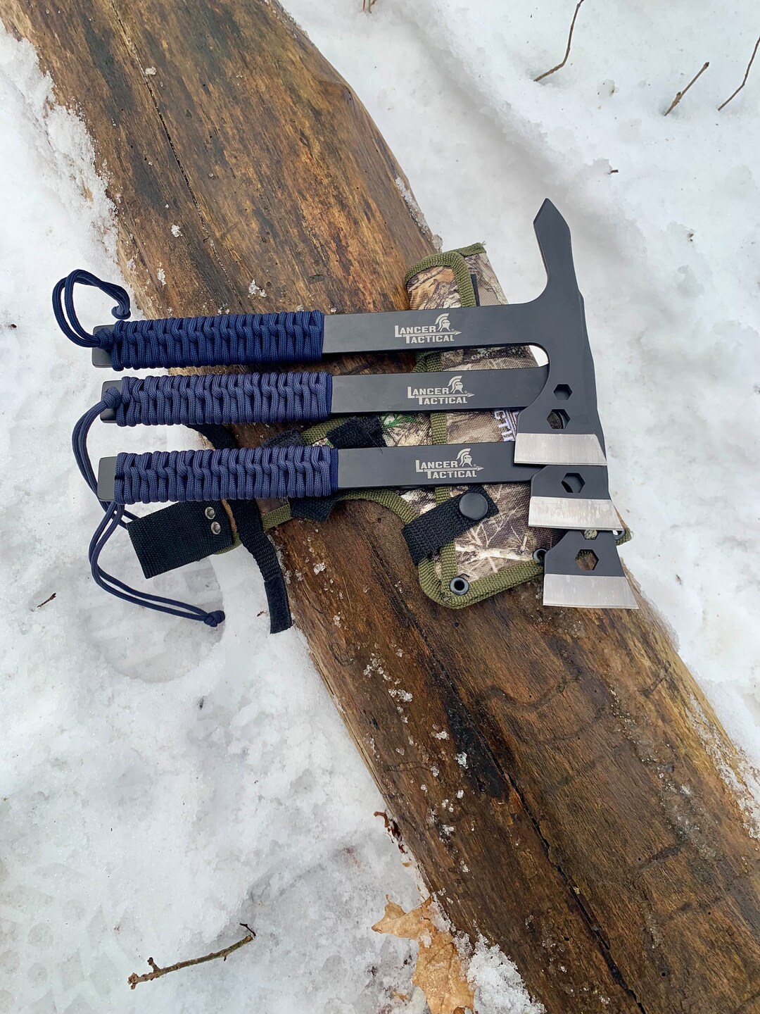 Sharp Hand Wrapped Paracord Wrapped Set of Three Tactical Throwing Axes With Nylon Sheath and ...