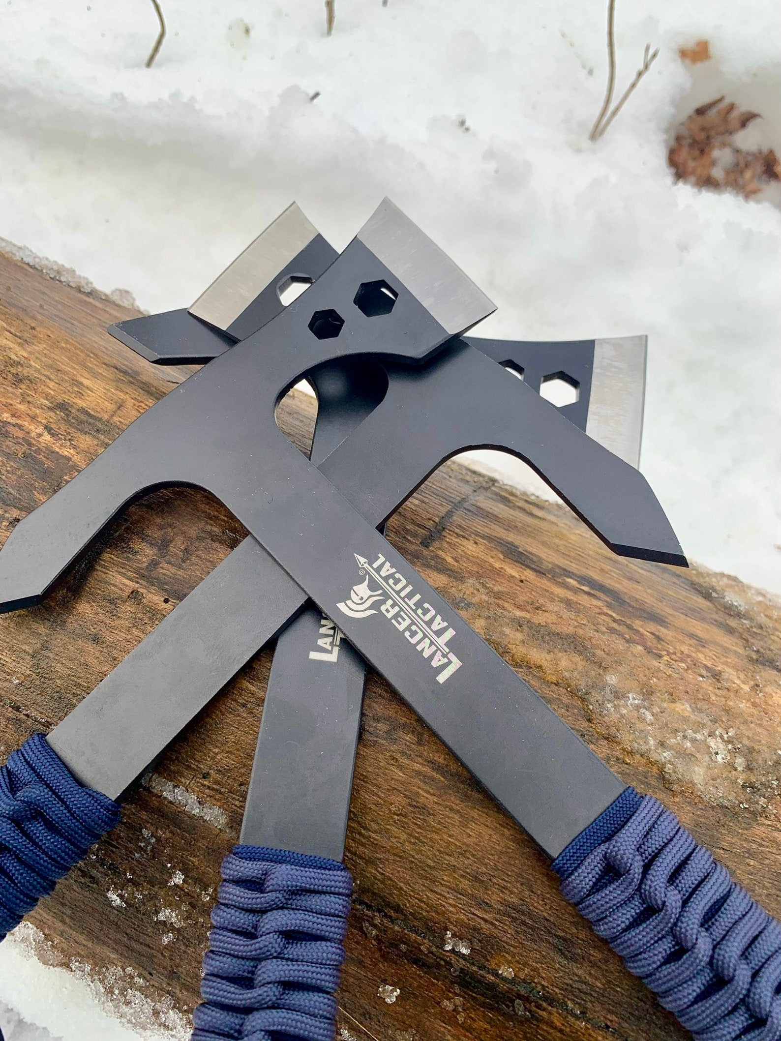 Sharp Hand Wrapped Paracord Wrapped Set of Three Tactical Throwing Axes ...