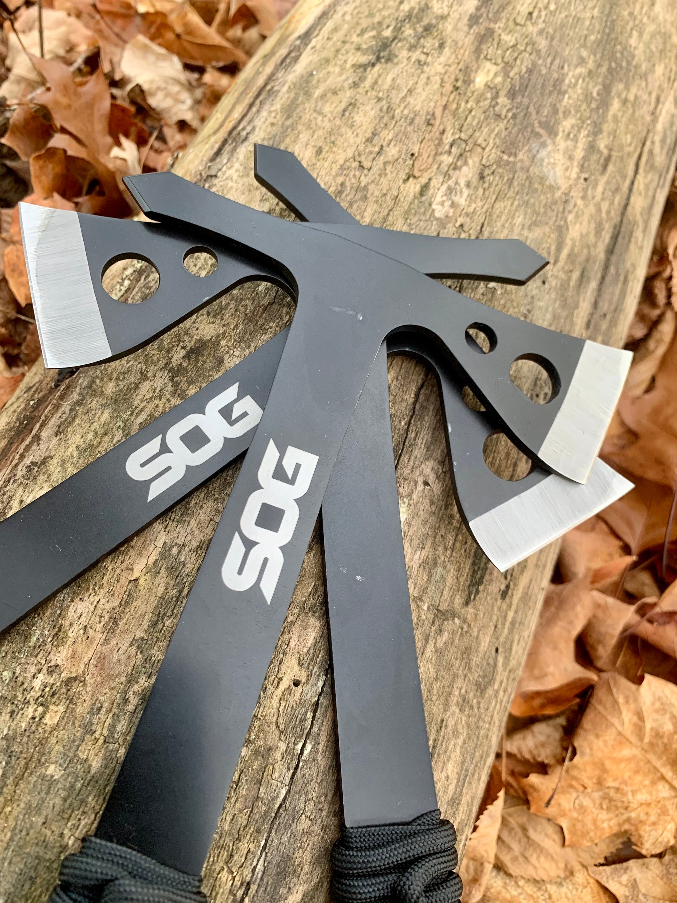 Sharp Hand Wrapped Paracord Wrapped Set of Three Tactical Throwing Axes ...