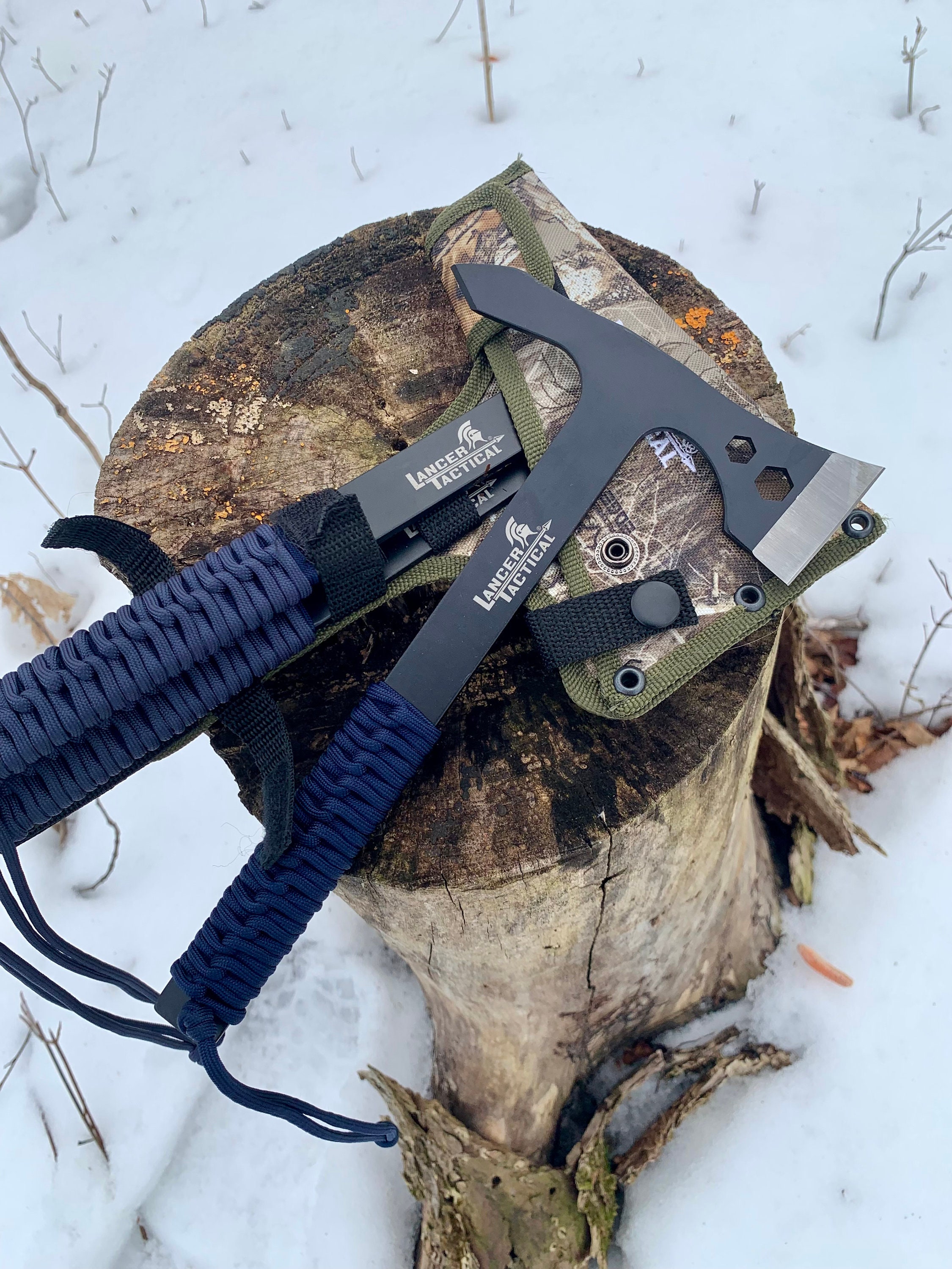 Sharp Hand Wrapped Paracord Wrapped Set of Three Tactical Throwing Axes ...