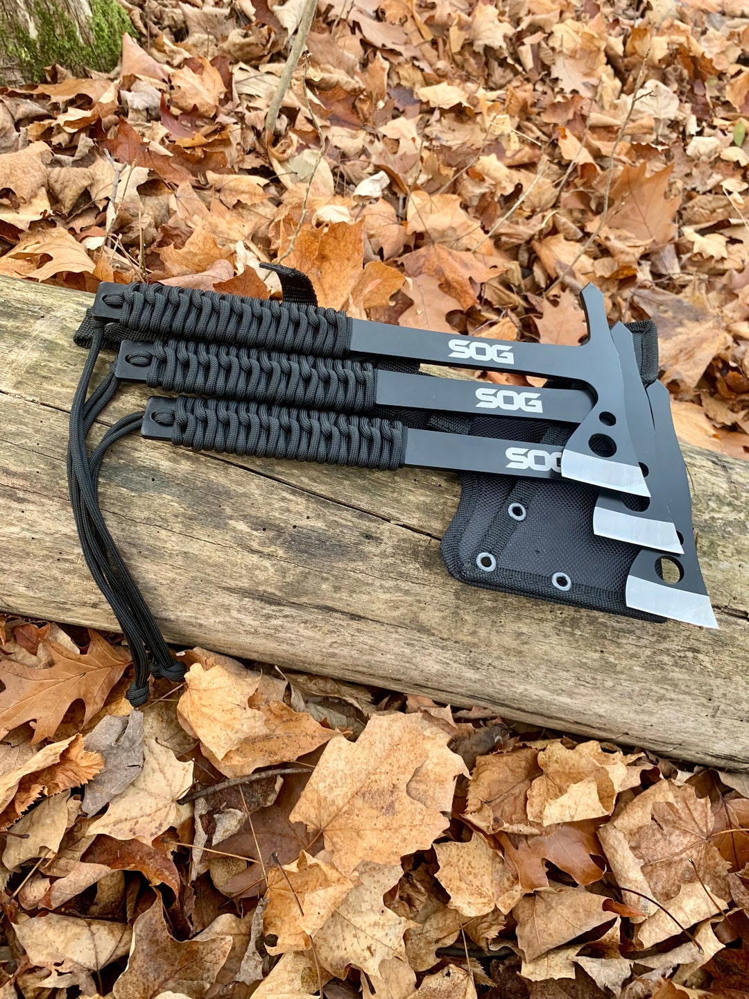 Sharp Hand Wrapped Paracord Wrapped Set of Three Tactical Throwing Axes ...