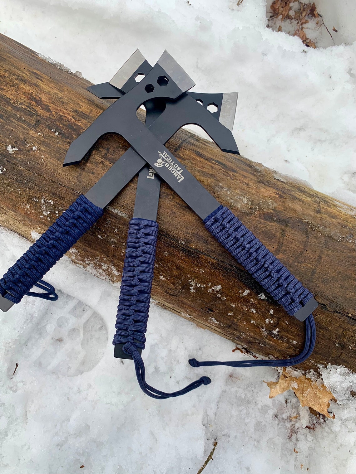 Sharp Hand Wrapped Paracord Wrapped Set of Three Tactical Throwing Axes ...