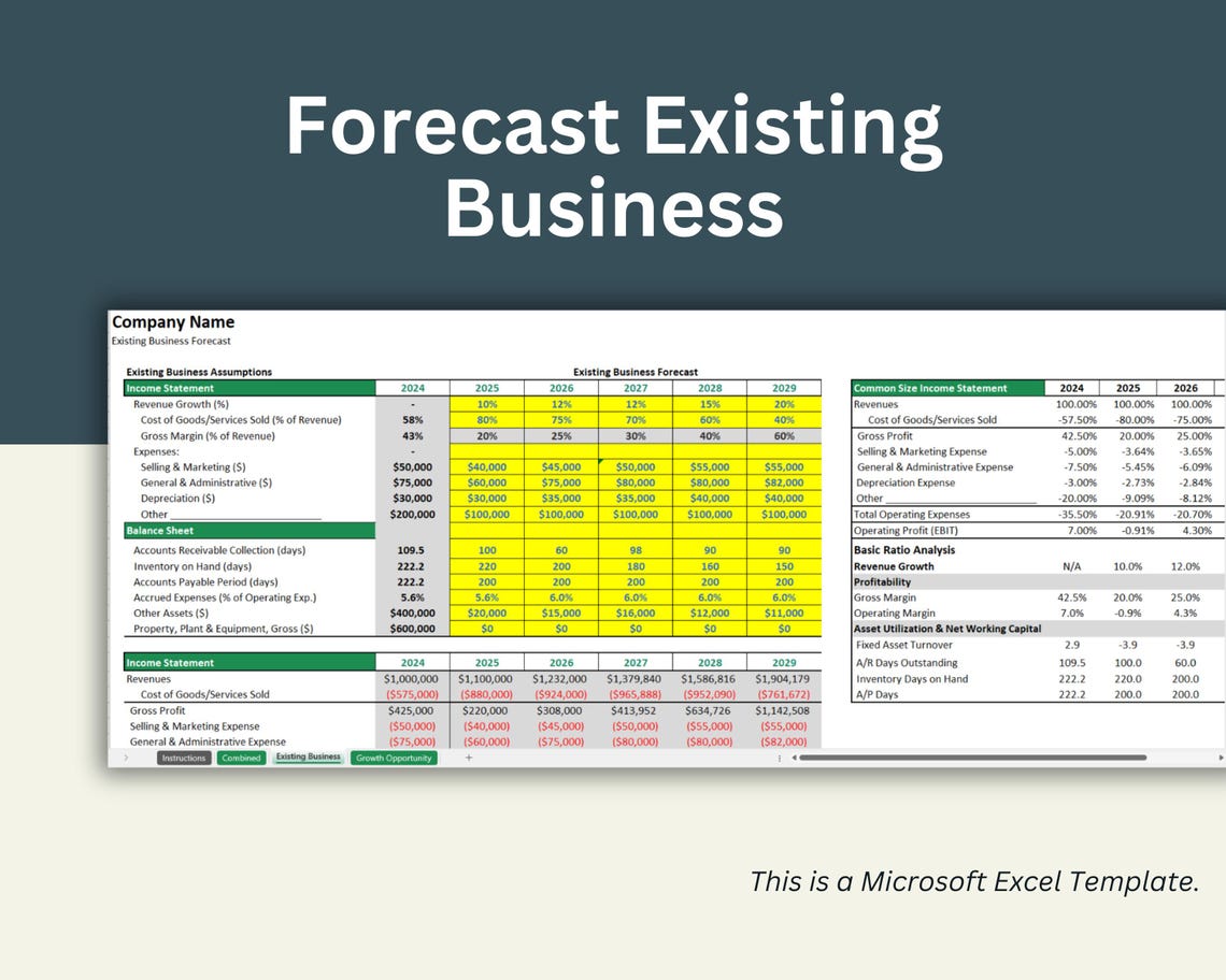 Financial Forecasting Model Excel Template | Investment Forecast Tool | Common Size Financial ...