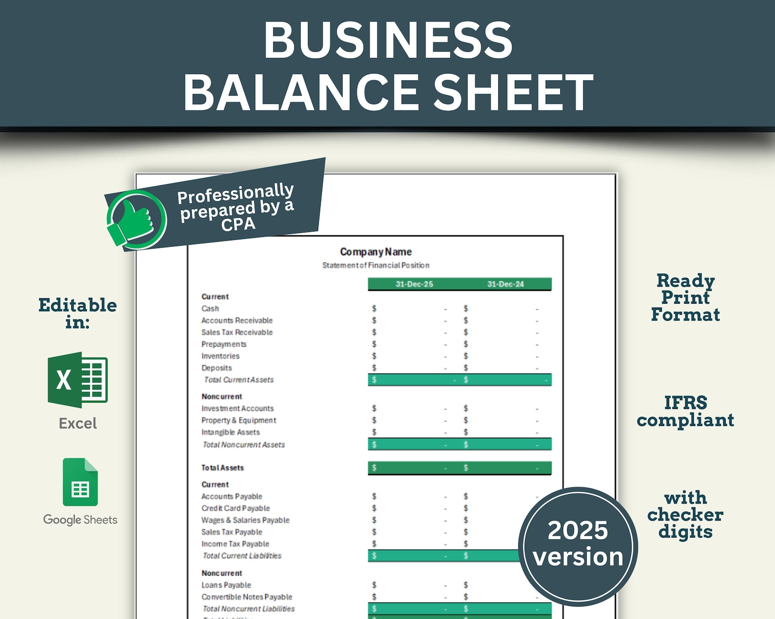 Balance Sheet Template | Simple Balance Sheet | Excel | Google Sheets ...